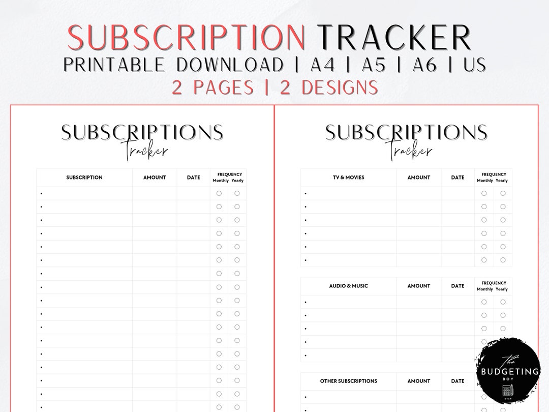 Subscription Tracker Printable, Streaming Checklist, Trackable Bills ...