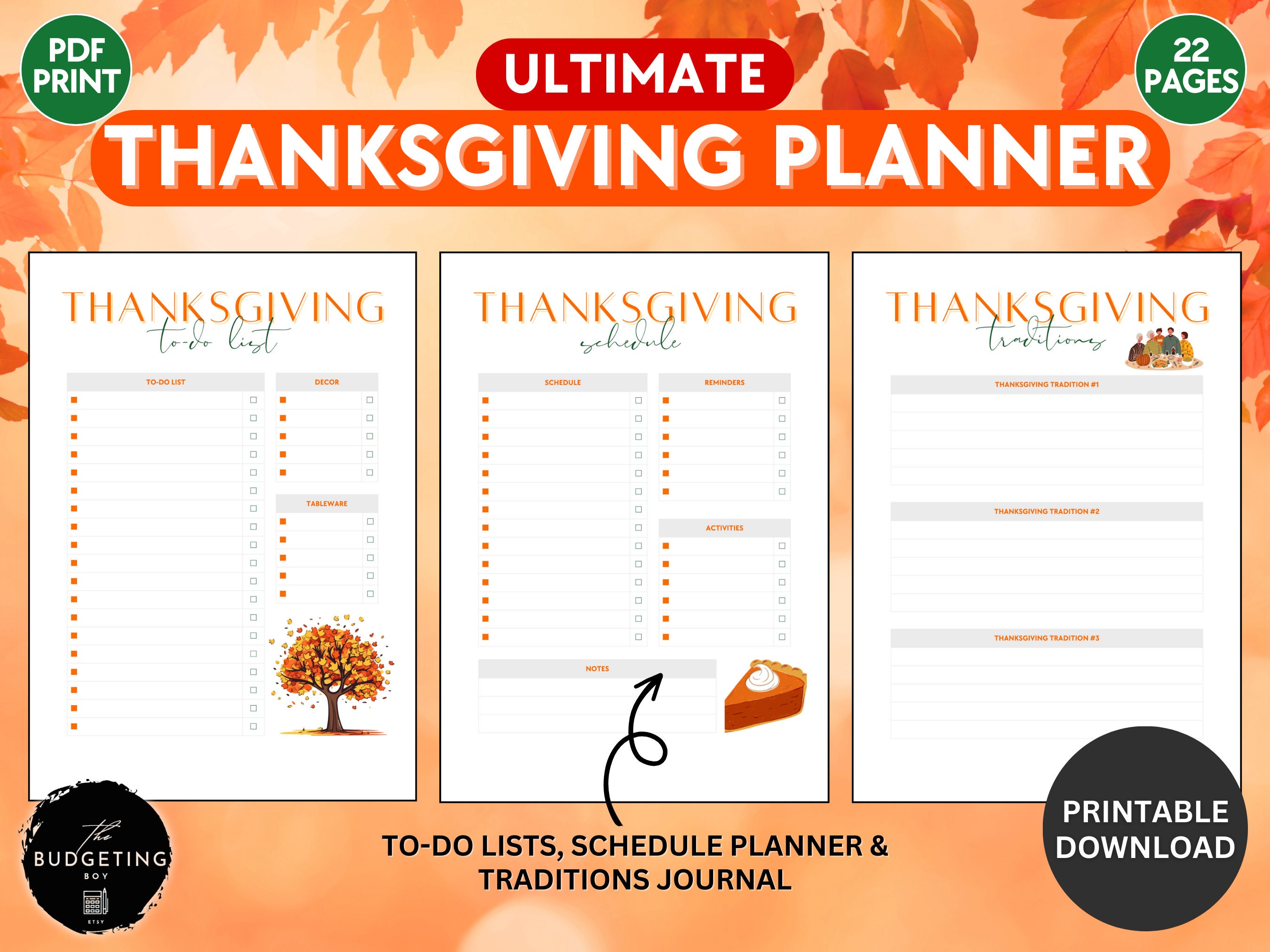 Thanksgiving Planner Printable, Holiday Calendar Schedule, Decor Plan ...