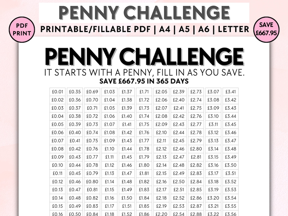 Penny Challenge, 1p Savings Challenge, Penny Savings Challenge, Learn ...