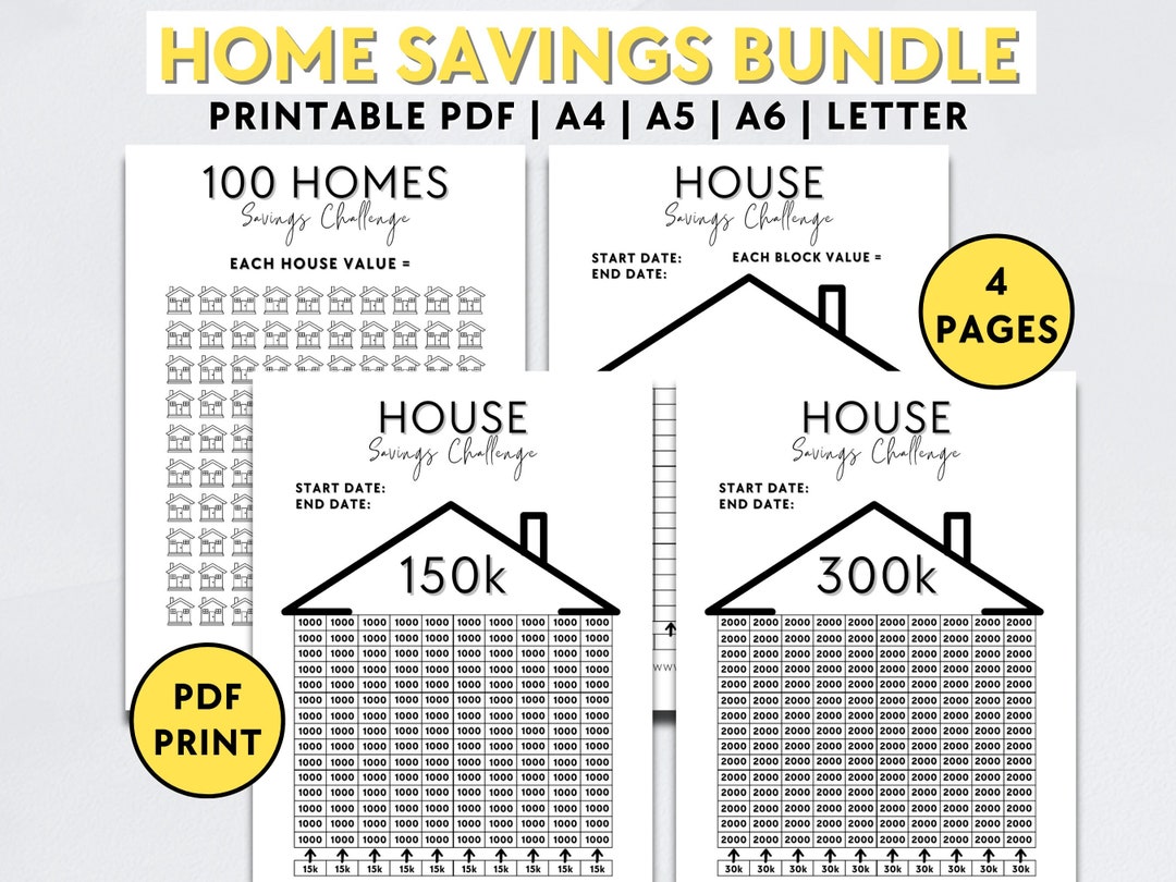 New Home Savings Challenge Bundle, House Savings Tracker (printable PDF ...