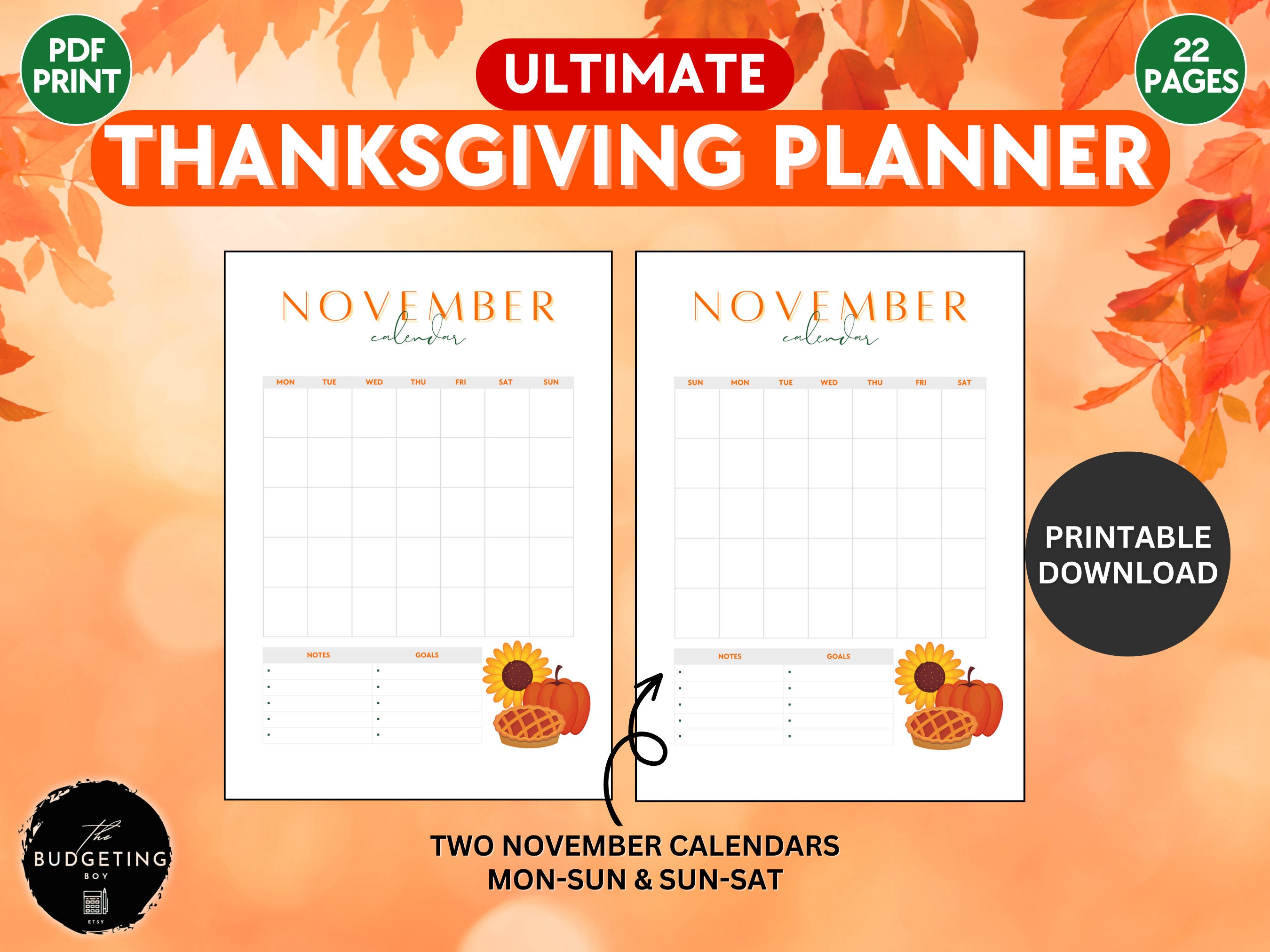 Thanksgiving Planner Printable, Holiday Calendar Schedule, Decor Plan ...