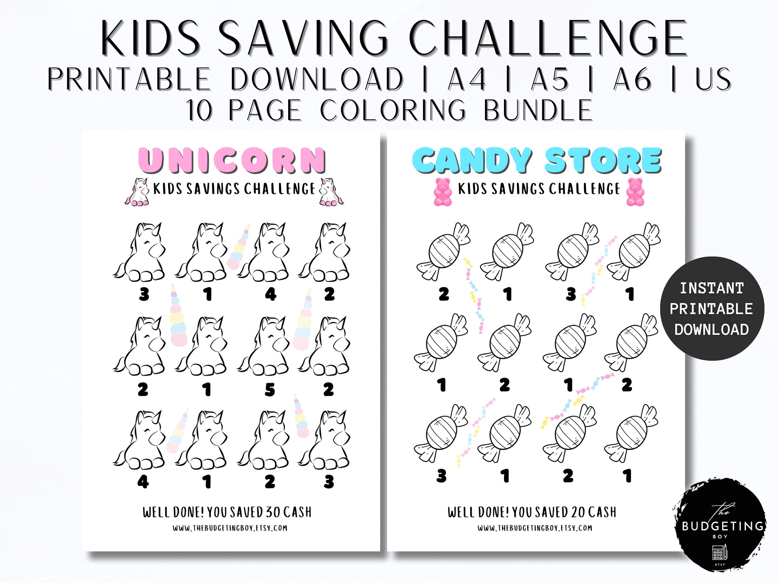 Kids Savings Challenge Printable, Learn to Save, Childrens Money Saving ...