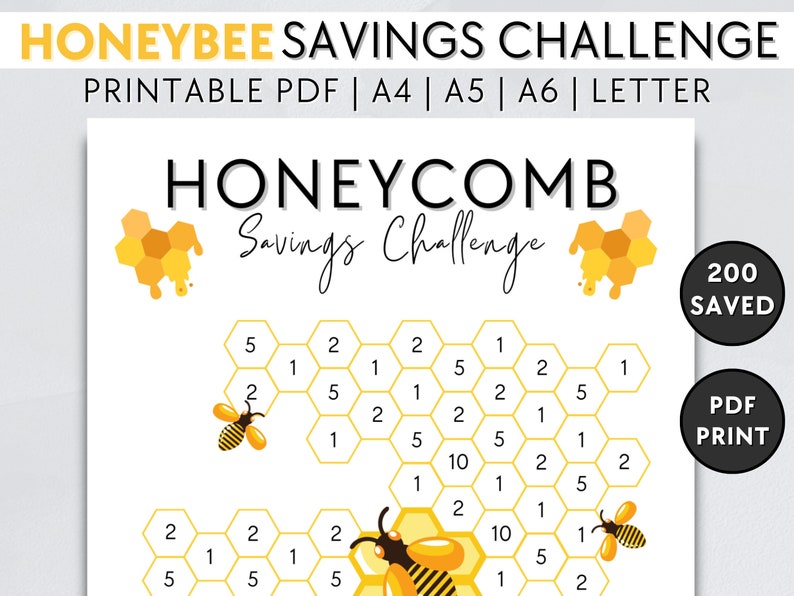 Bee Savings Challenge Printable Savings Fun Savings Tracker - Etsy ...