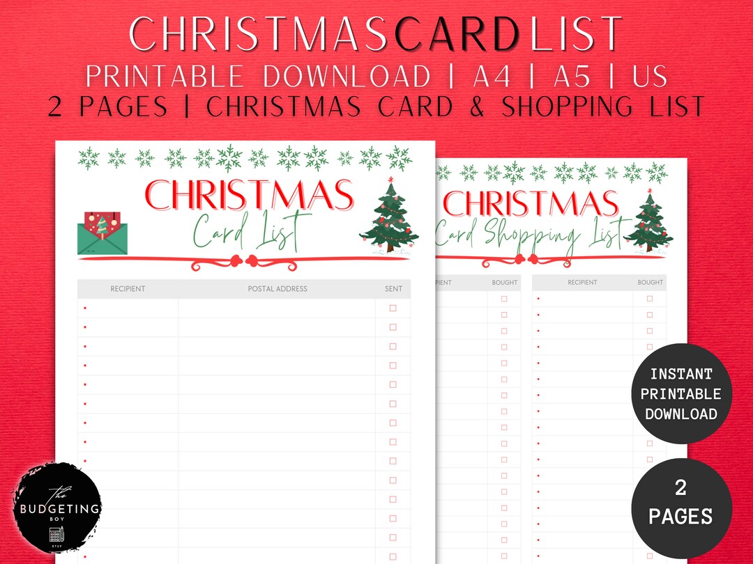 Christmas Card List, Christmas Cards Tracker, Xmas Shopping List ...
