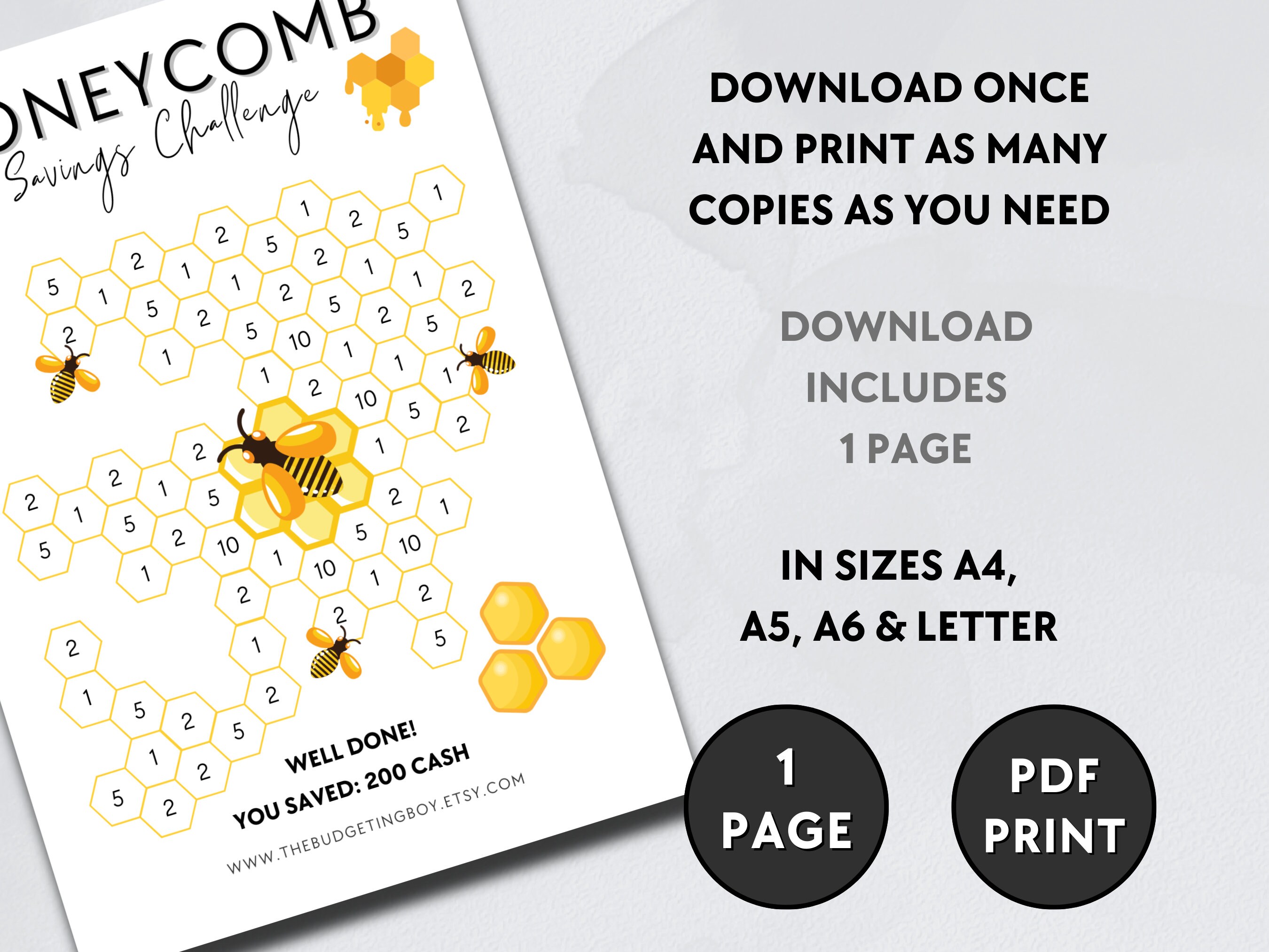 Bee Savings Challenge Printable Savings Fun Savings Tracker - Etsy ...