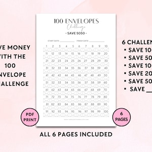 100 Envelope Savings Challenge, 100 Envelopes Saving Challenge, A6 Cash ...