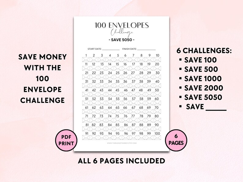 100 Envelope Savings Challenge, 100 Envelopes Saving Challenge, A6 Cash ...