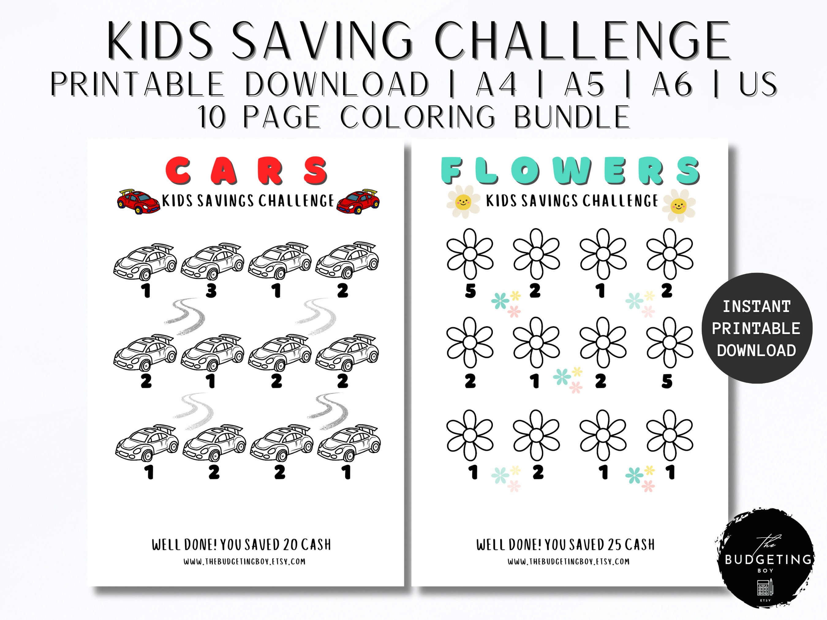 Kids Savings Challenge Printable, Learn to Save, Childrens Money Saving ...