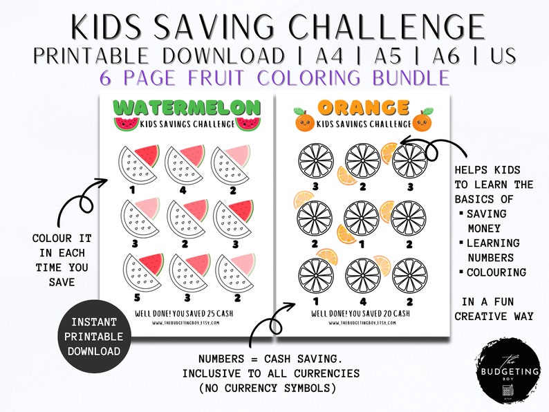 Kids Savings Challenge Printable, Learning Numbers, Learn to Save ...