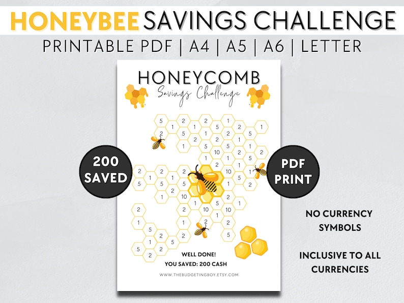 Bee Savings Challenge Printable Savings Fun Savings Tracker - Etsy ...