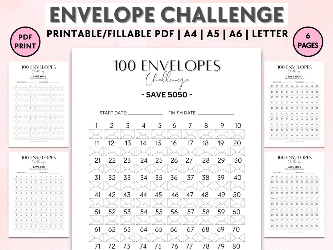 100 Envelope Savings Challenge, 100 Envelopes Saving Challenge, A6 Cash ...