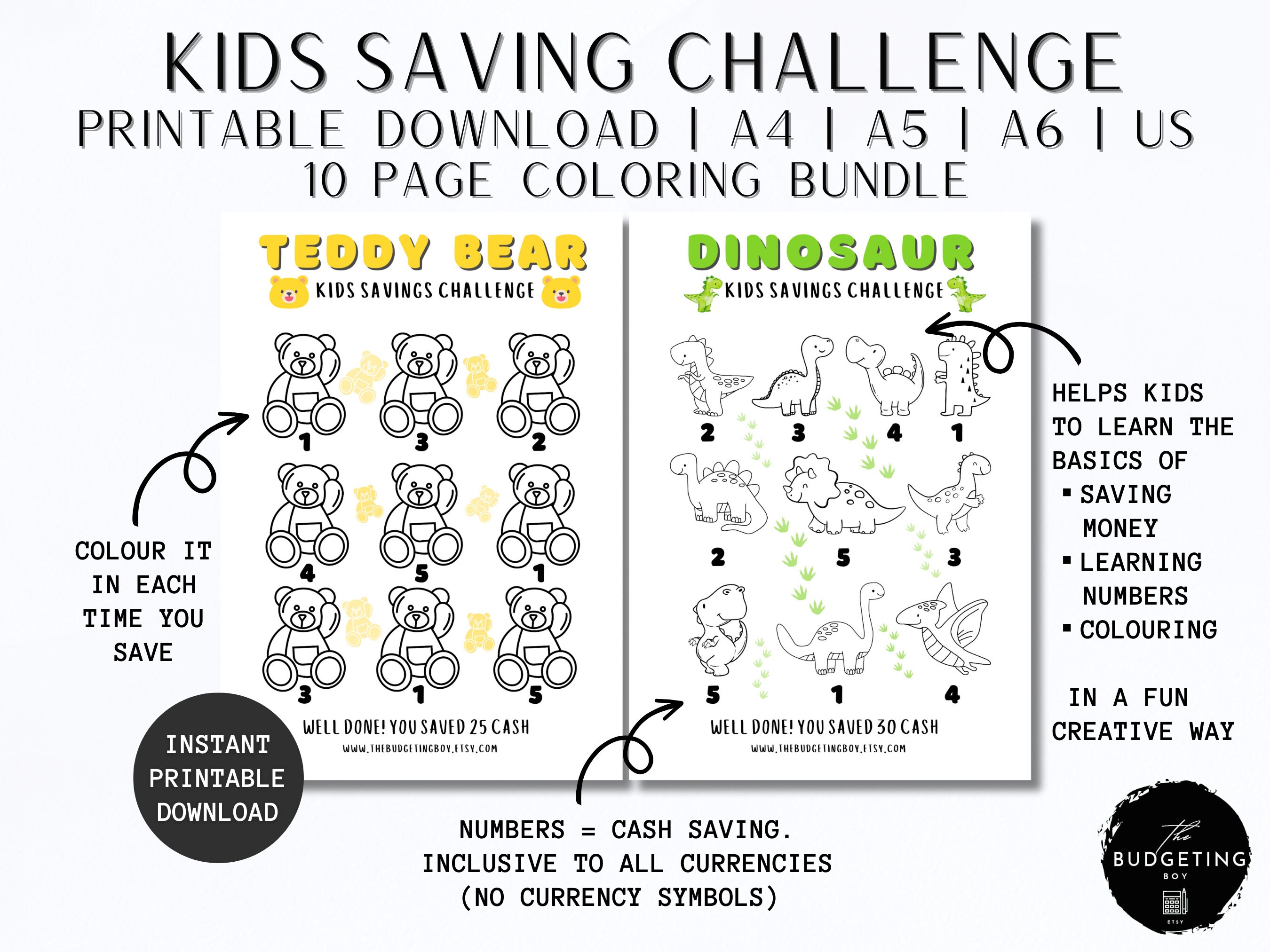 Kids Savings Challenge Printable, Learn to Save, Childrens Money Saving ...