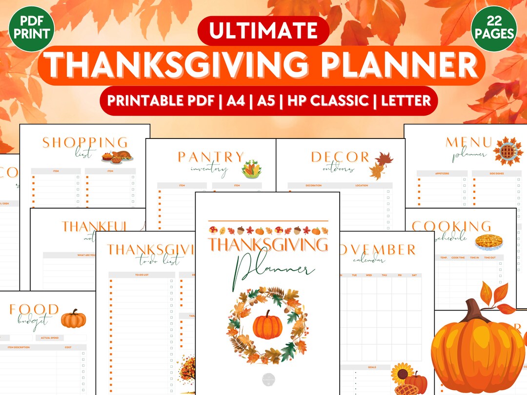 Thanksgiving Planner Printable, Holiday Meal Prep, Decor Plan (PDF) - Etsy