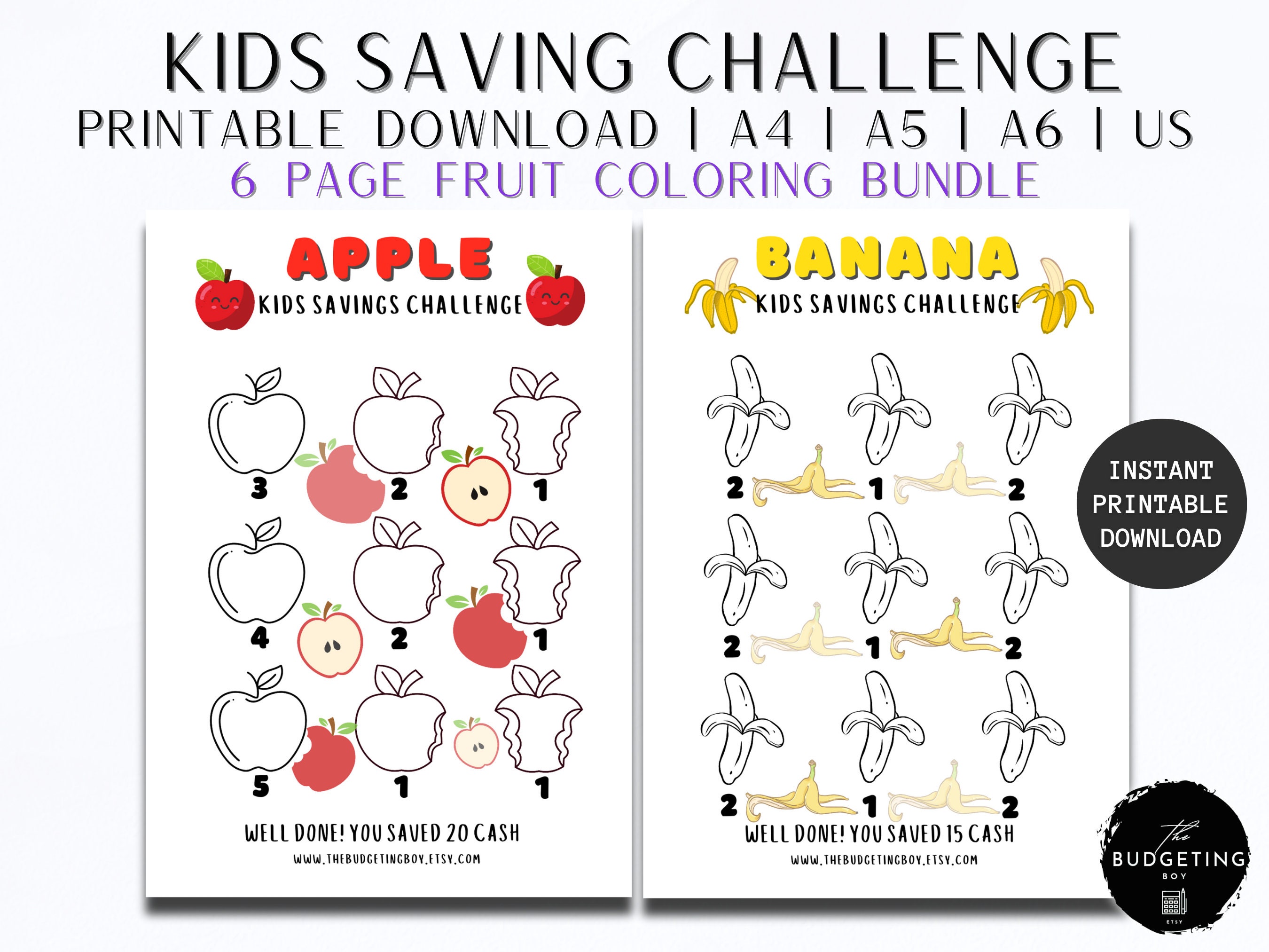 Kids Savings Challenge Printable, Learning Numbers, Learn to Save ...