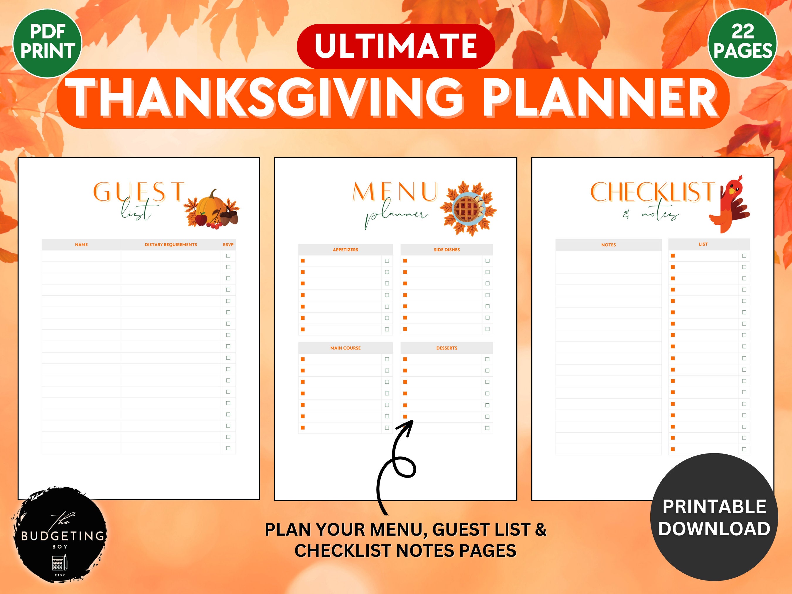 Thanksgiving Planner Printable, Holiday Calendar Schedule, Decor Plan ...