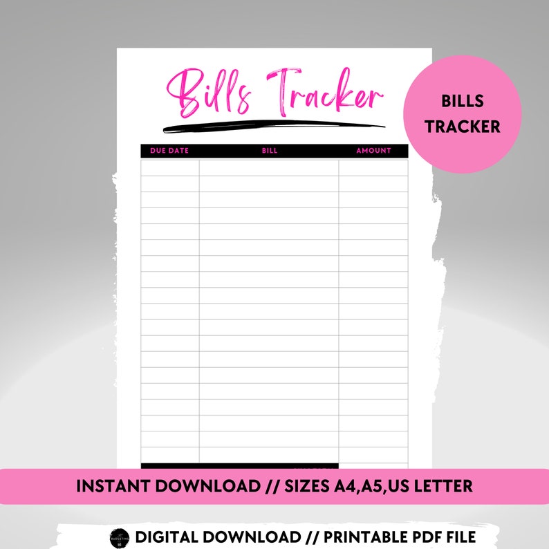 Bill Tracker Printable Bills Payment Checklist Digital - Etsy