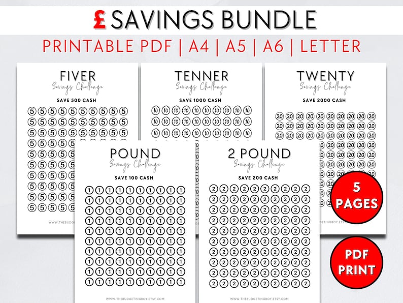 One Pound Savings Challenge, Pound Savings Challenge Bundle, Sterling ...