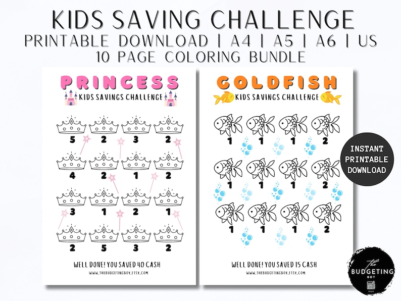 Kids Savings Challenge Printable, Learn to Save, Childrens Money Saving ...