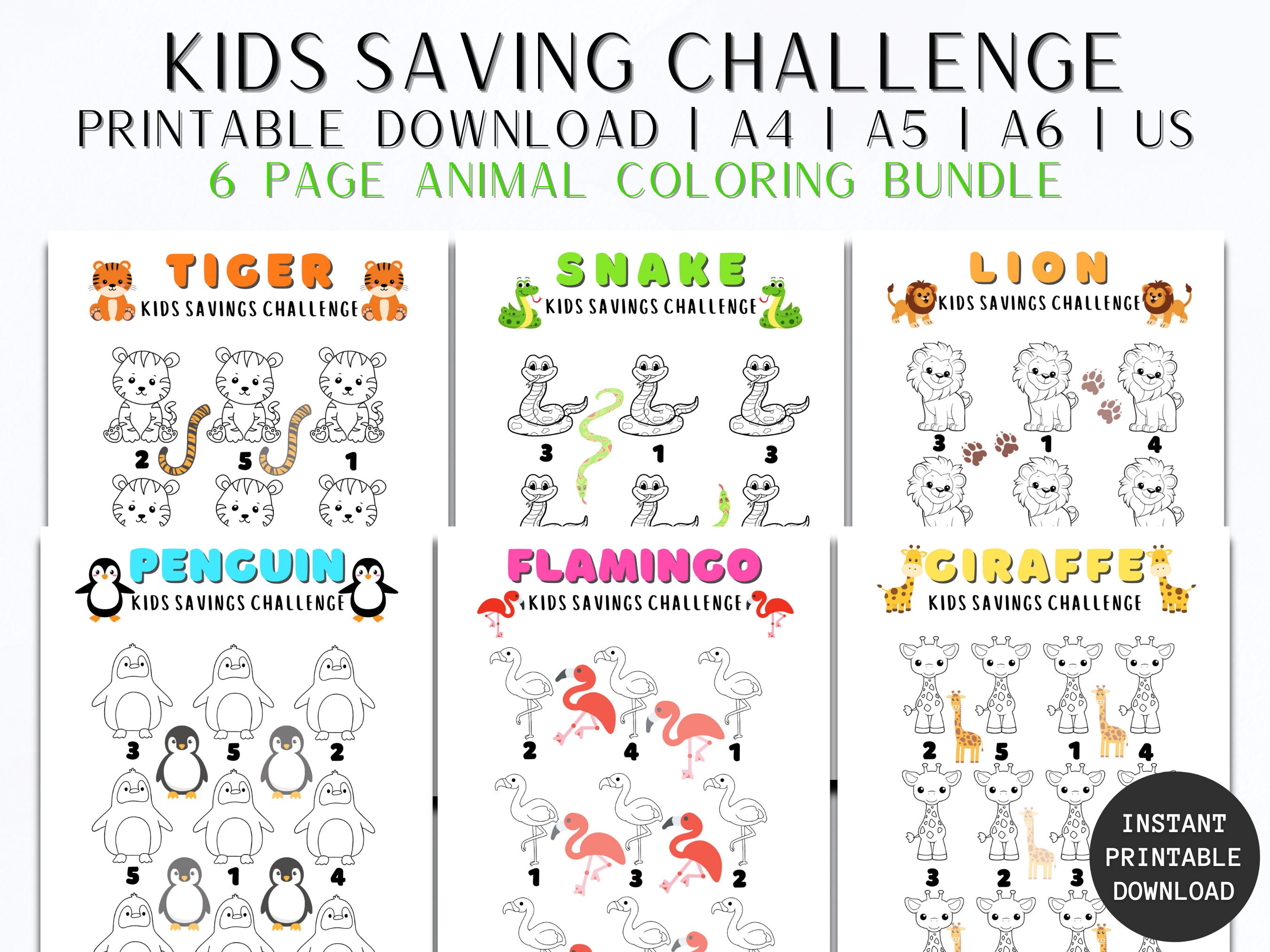 Kids Savings Challenge Printable Learning Numbers Learn to - Etsy UK