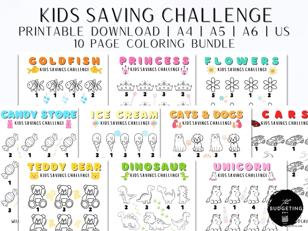 Kids Savings Challenge Printable, Learn to Save, Childrens Money Saving ...