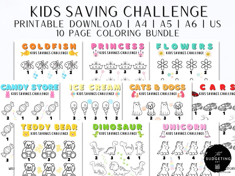 Kids Savings Challenge Printable, Learn to Save, Childrens Money Saving ...