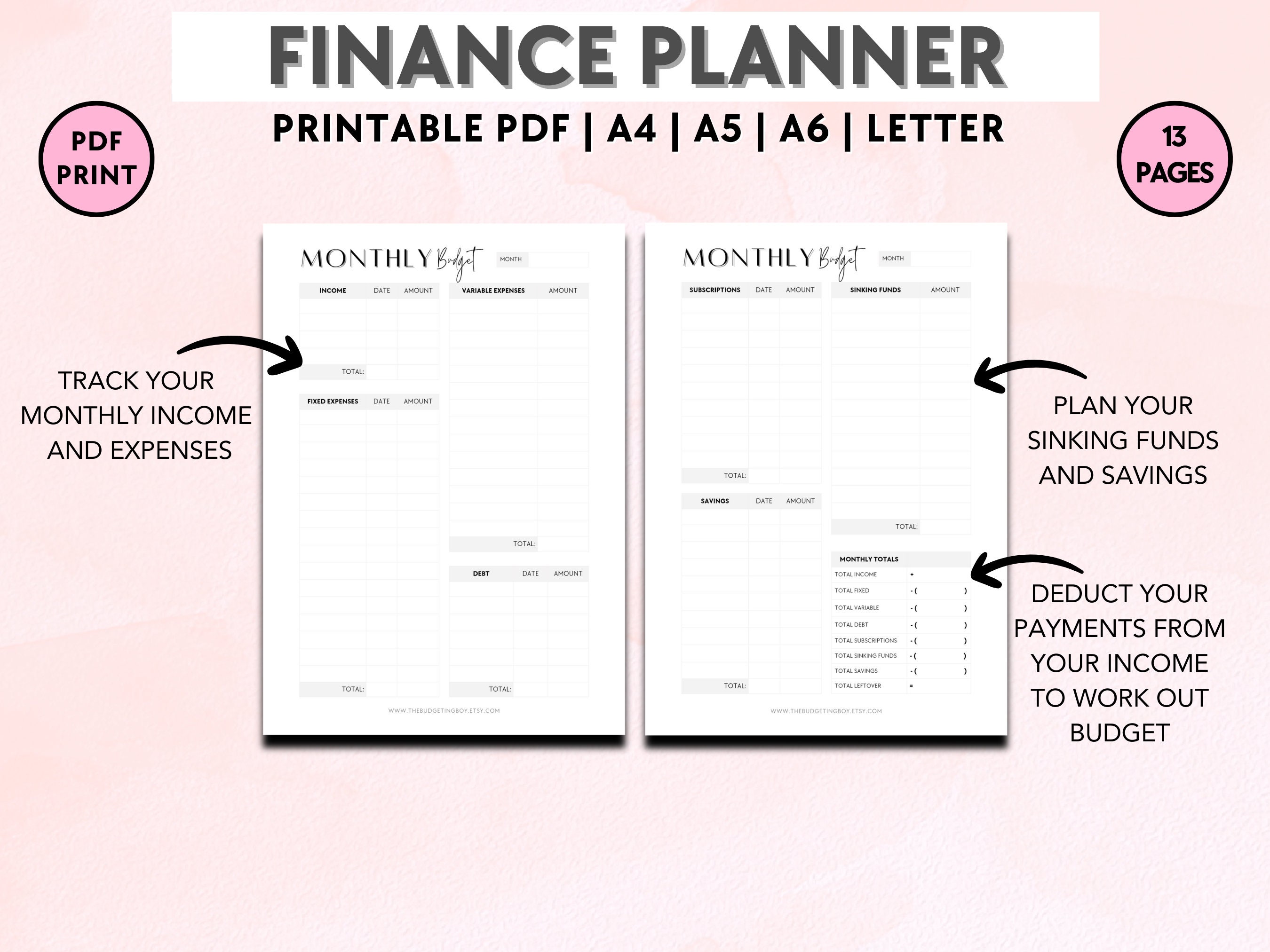 Monthly Budget Planner Budgeting Finance Printable Track - Etsy