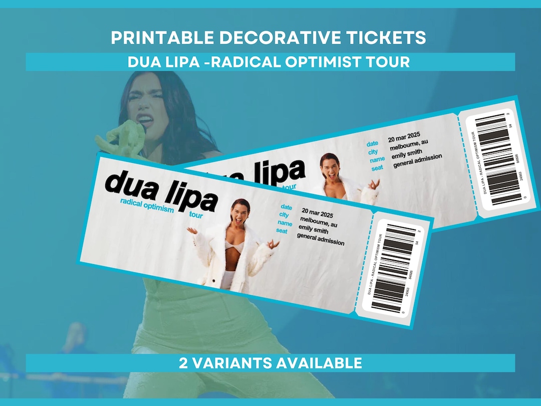 Decorative Ticket Dua Lipa Radical Optimism Tour WITH PERSONALIZATION ...