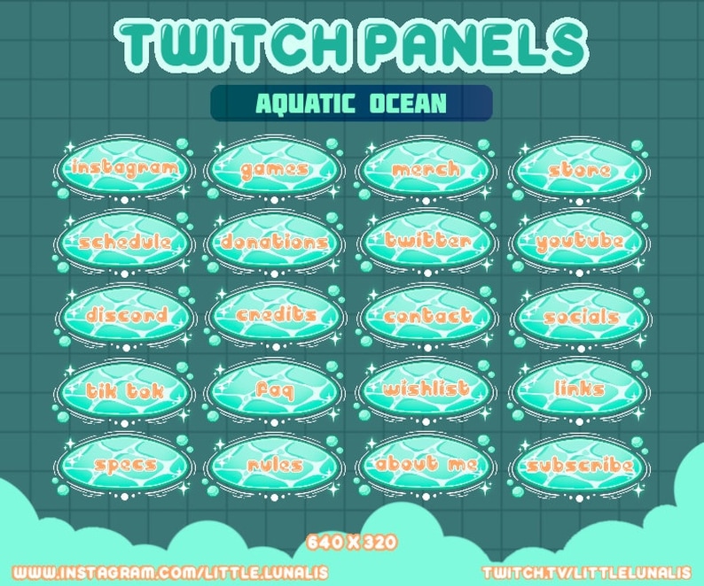 Turquoise Aquatic Ocean Twitch Panel for Twitch Streamers - Water ...