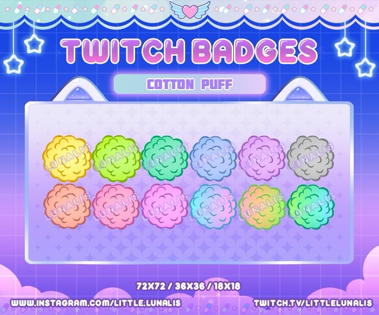12 Cute Pastel Cotton Puff Sub Badges for Twitch Streamers Ball Fluff ...