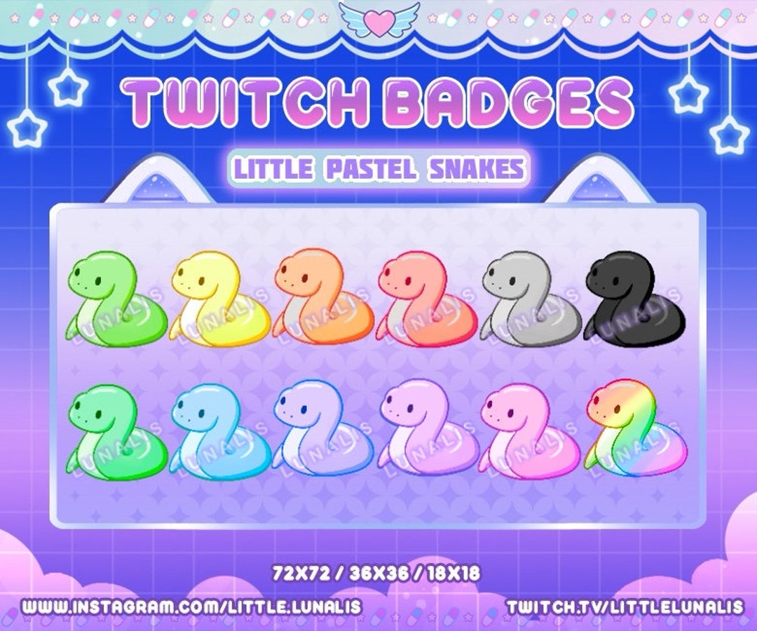 12 Cute Little Pastel Snakes Sub Badges for Twitch Streamers | Animal ...