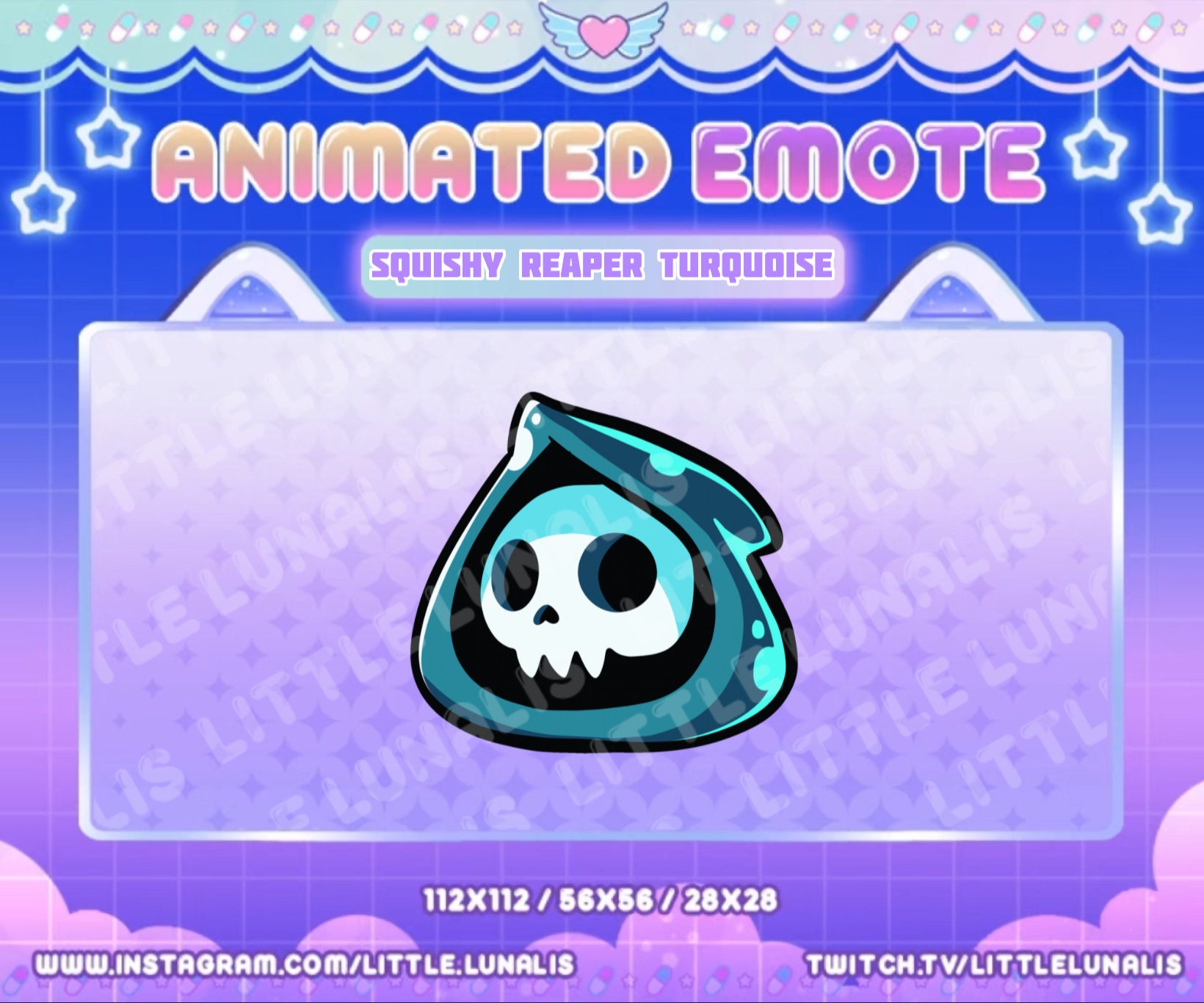 Animated Squishy Turquoise Reaper Skull Emote for Twitch Streamers, Discord, Youtube - Cute ...