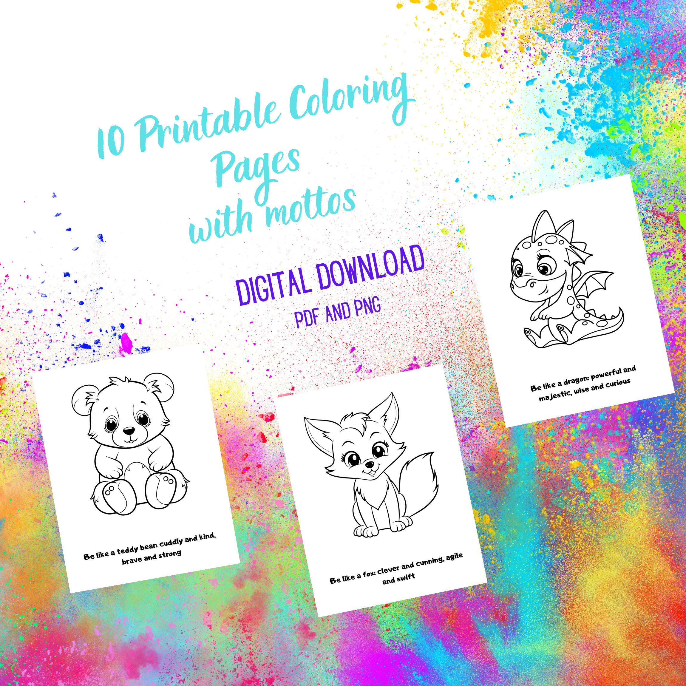 Printable Cute Animals Coloring Pages, 10 Coloring Pages for Kids ...