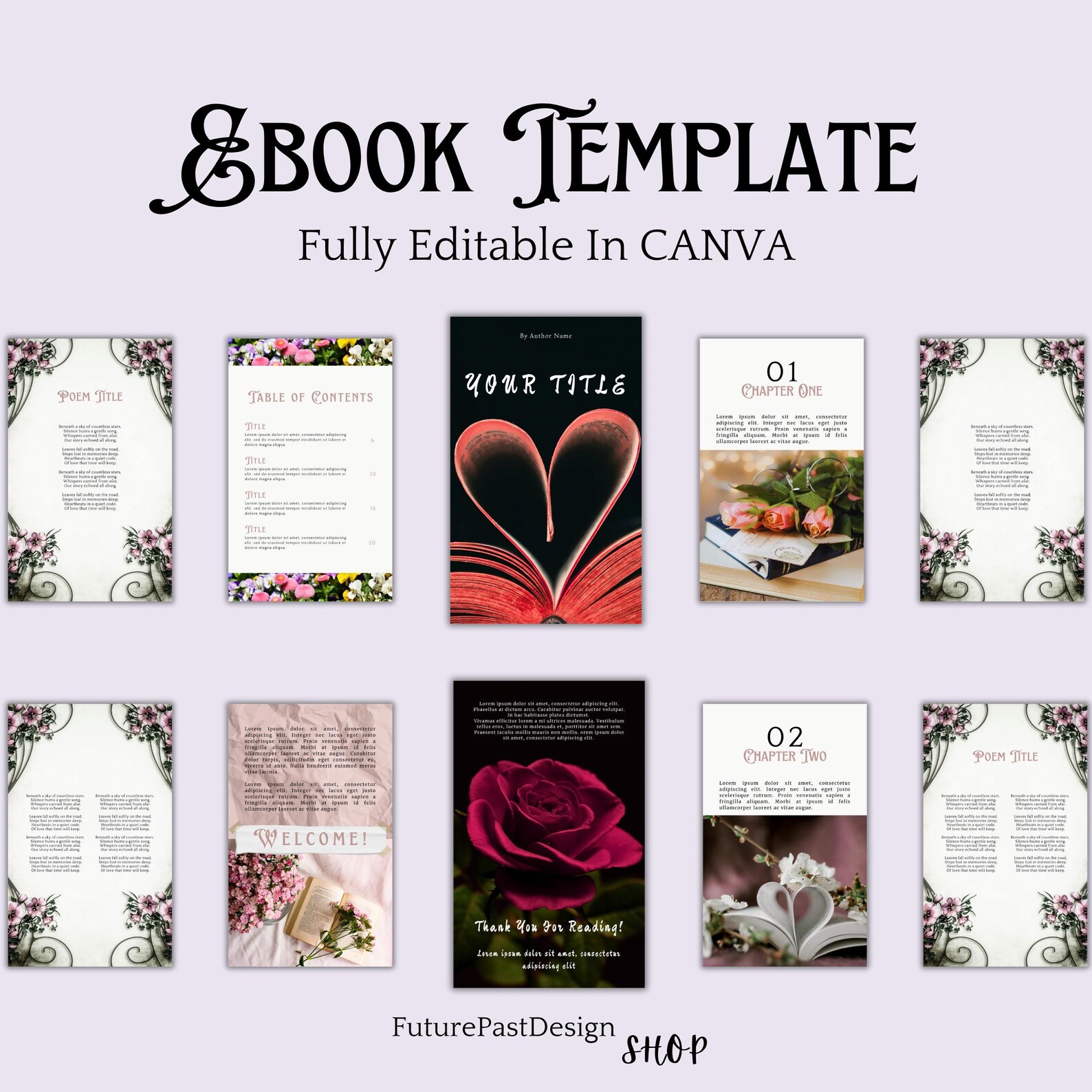 Poetry Ebook Template Canva, Aesthetic Canva Ebook for Poets and ...