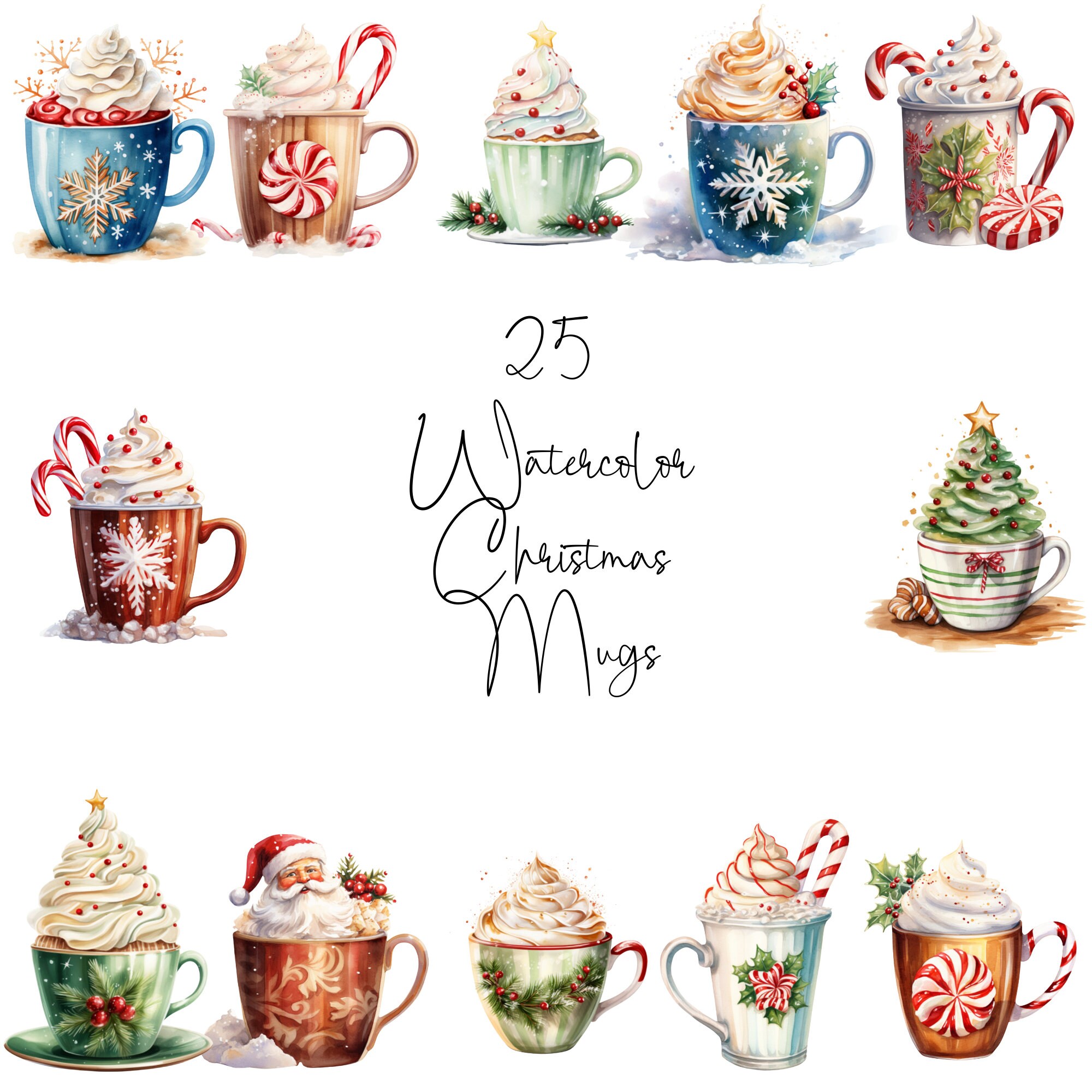 Watercolor Christmas Clipart | Christmas Mug Clipart | Holiday Mug ...