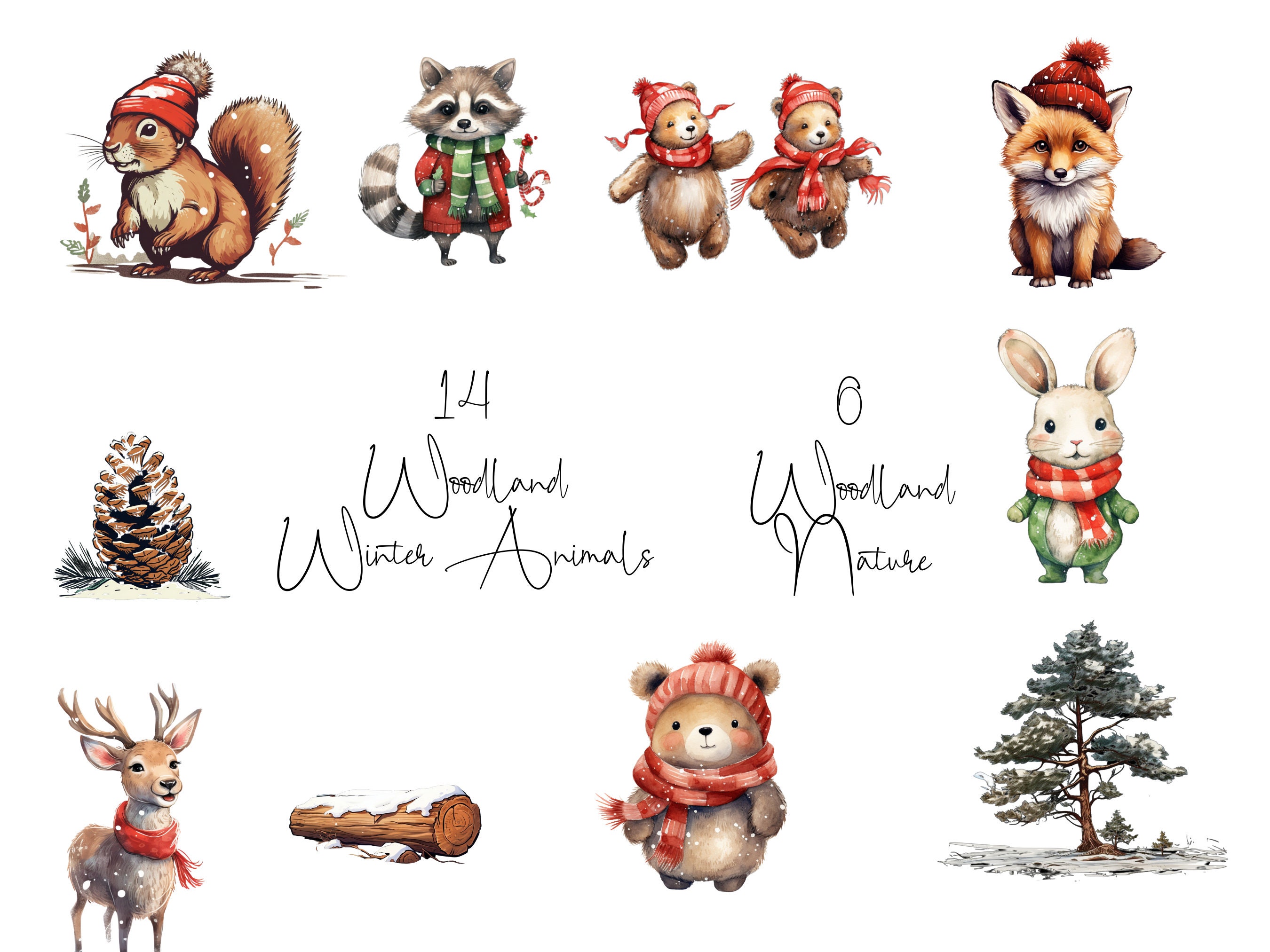 Woodland Christmas Animal Clipart | Christmas Animal Clipart | Woodland ...