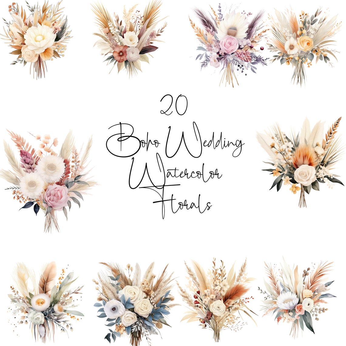 Watercolor Boho Wedding Floral Clipart | Boho Wedding Clipart ...