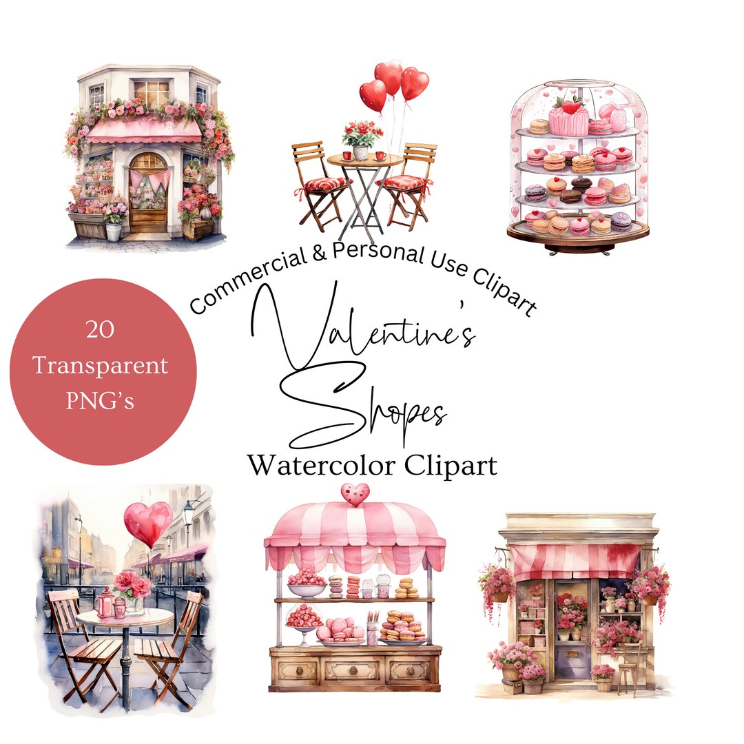Valentines Shop Clipart | Valentines Candy Shop Clipart | Watercolor ...