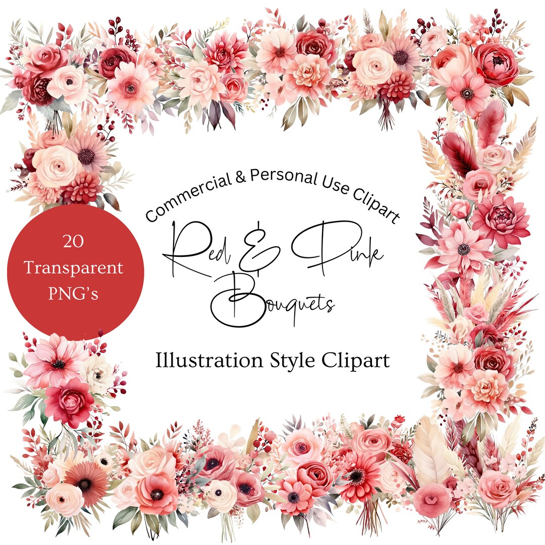 Red and Pink Bouquets | Red Flower Bouquet Clipart | Burgundy Flower ...