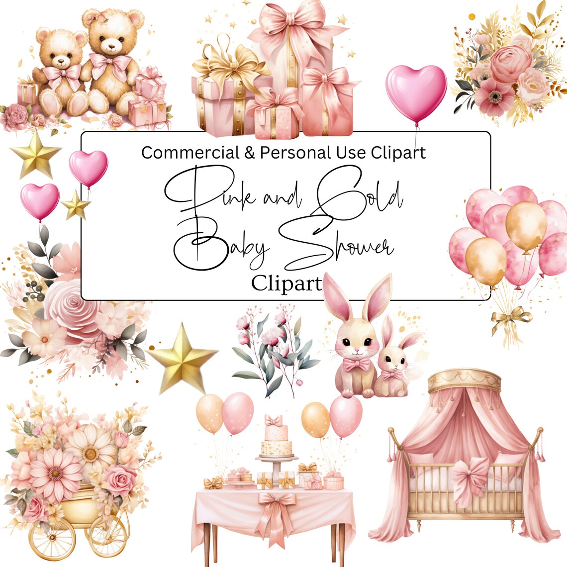 Watercolor Baby Shower Clipart | Girl Baby Shower Decorations | Baby ...