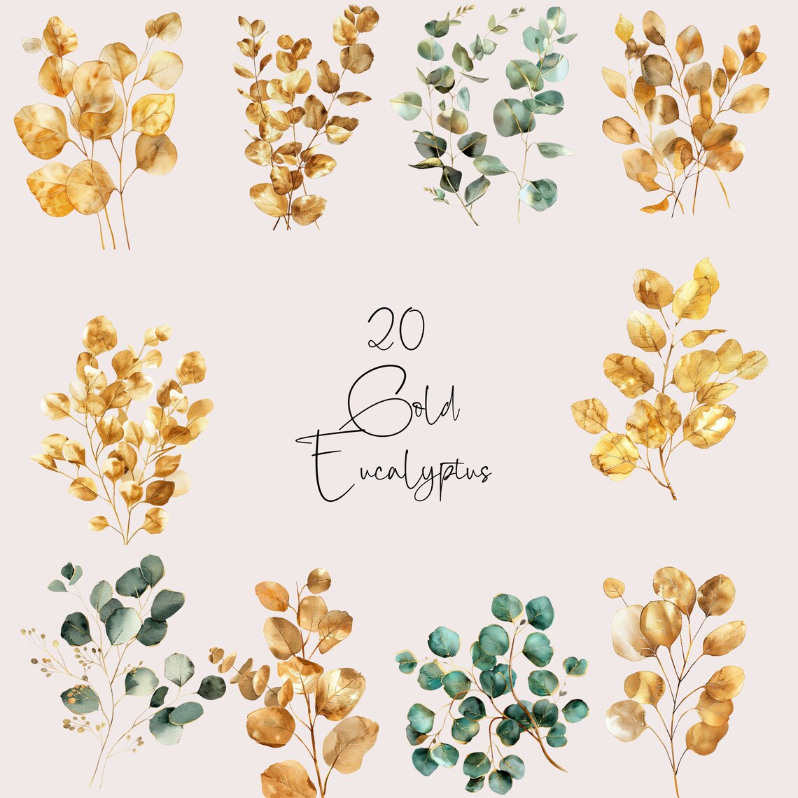 Gold Eucalyptus Clipart Eucalyptus Greenery Clipart Watercolor Gold ...