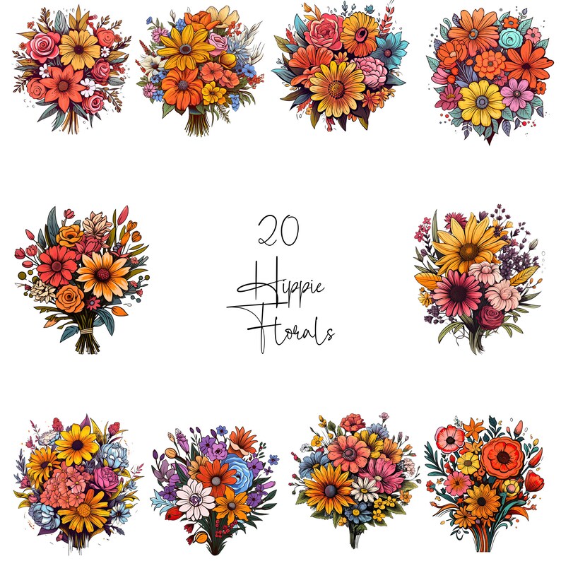 Hippie Flowers Clipart | Retro Flowers Clipart | Flower Power Clipart ...
