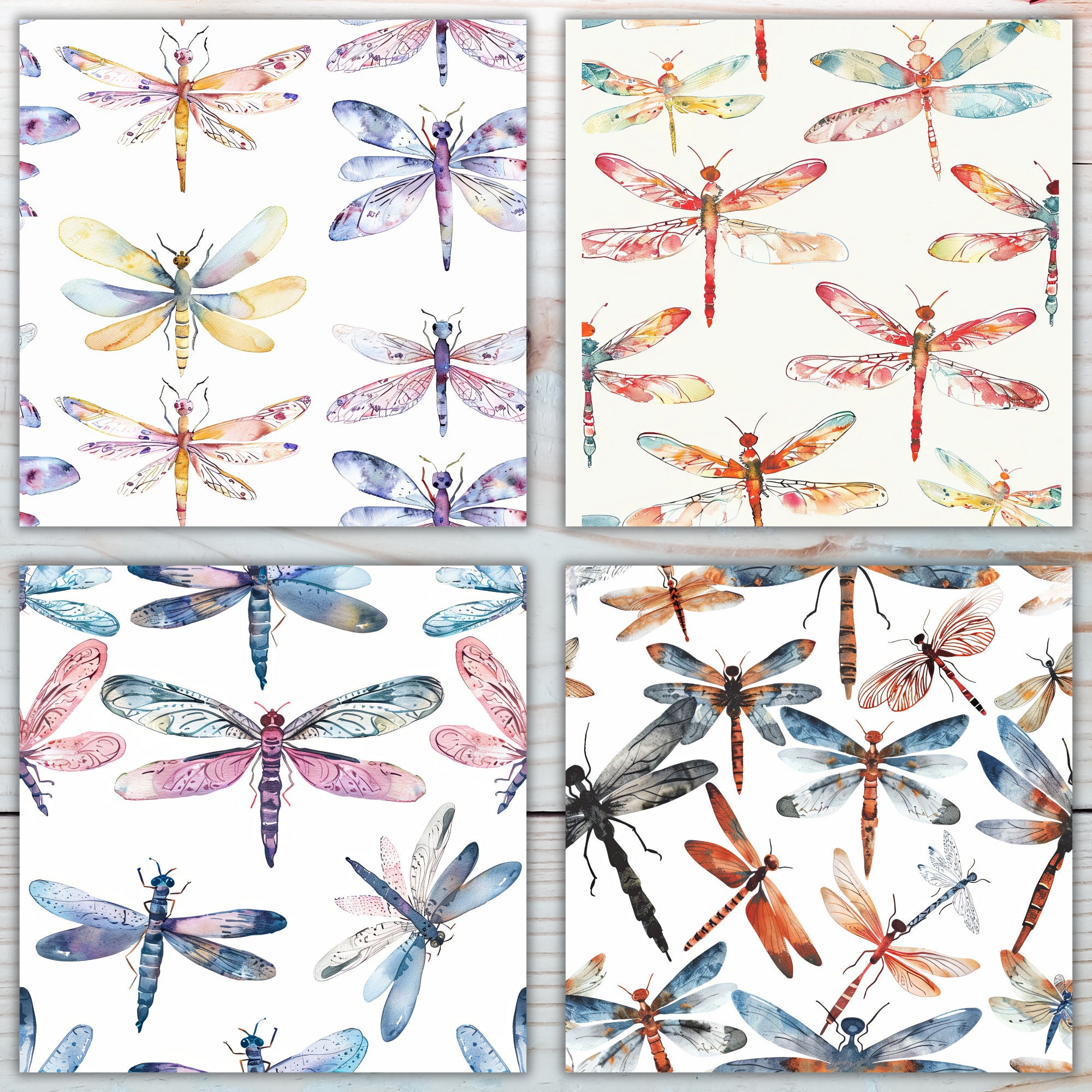 Watercolor Dragonflies Digital Paper | Dragonfly Digital Paper | Dragonfly Junk Journal ...