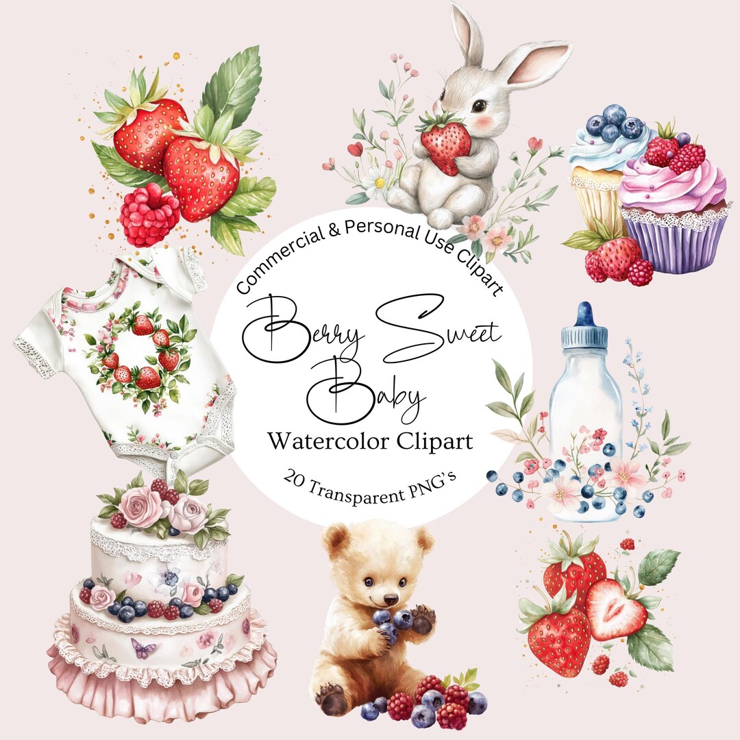 Berry Sweet Baby Shower Clipart | Strawberry Girl PNG | Strawberry ...