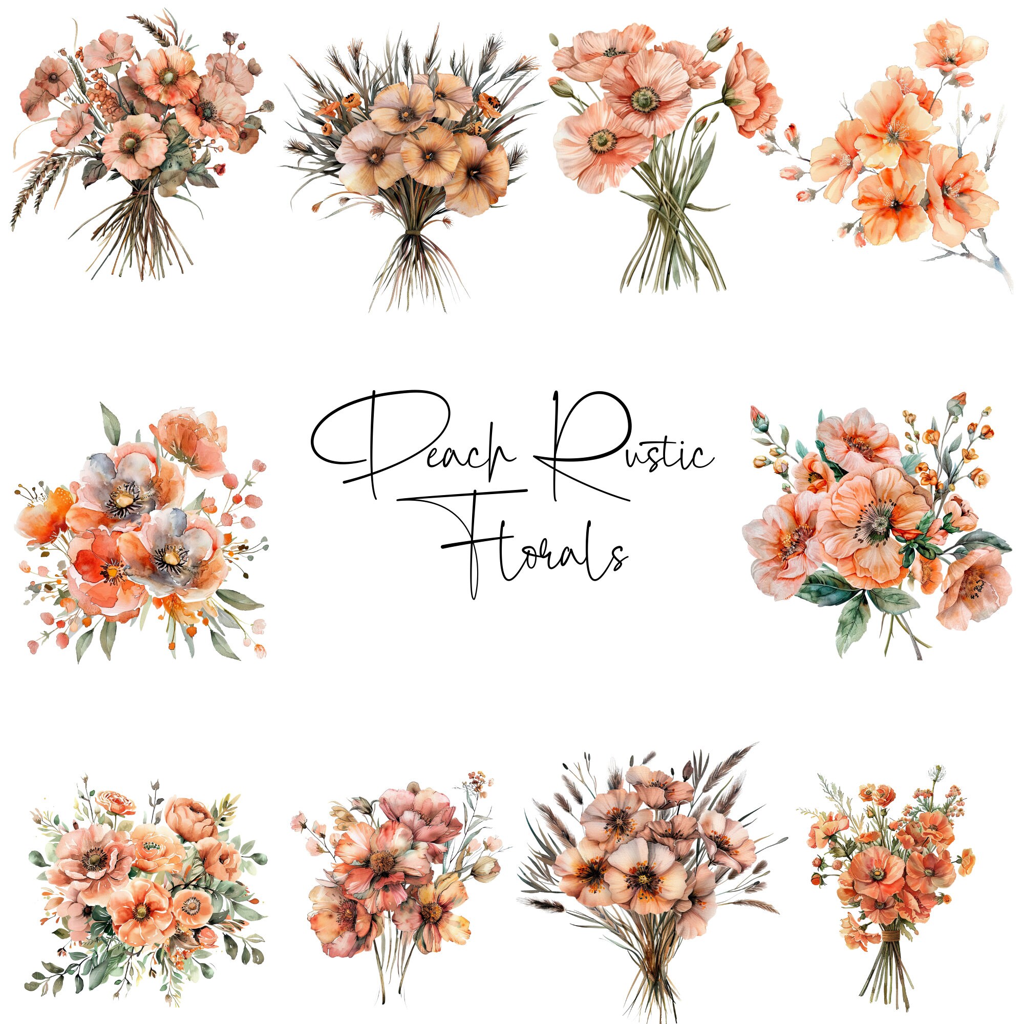 Peach Flowers Clipart | Peach Floral Clipart | Rustic Floral Clipart ...