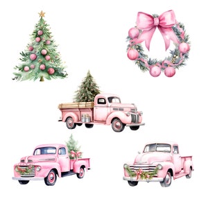 Watercolor Pink Christmas Truck Clipart | Pink Christmas Truck Clipart ...