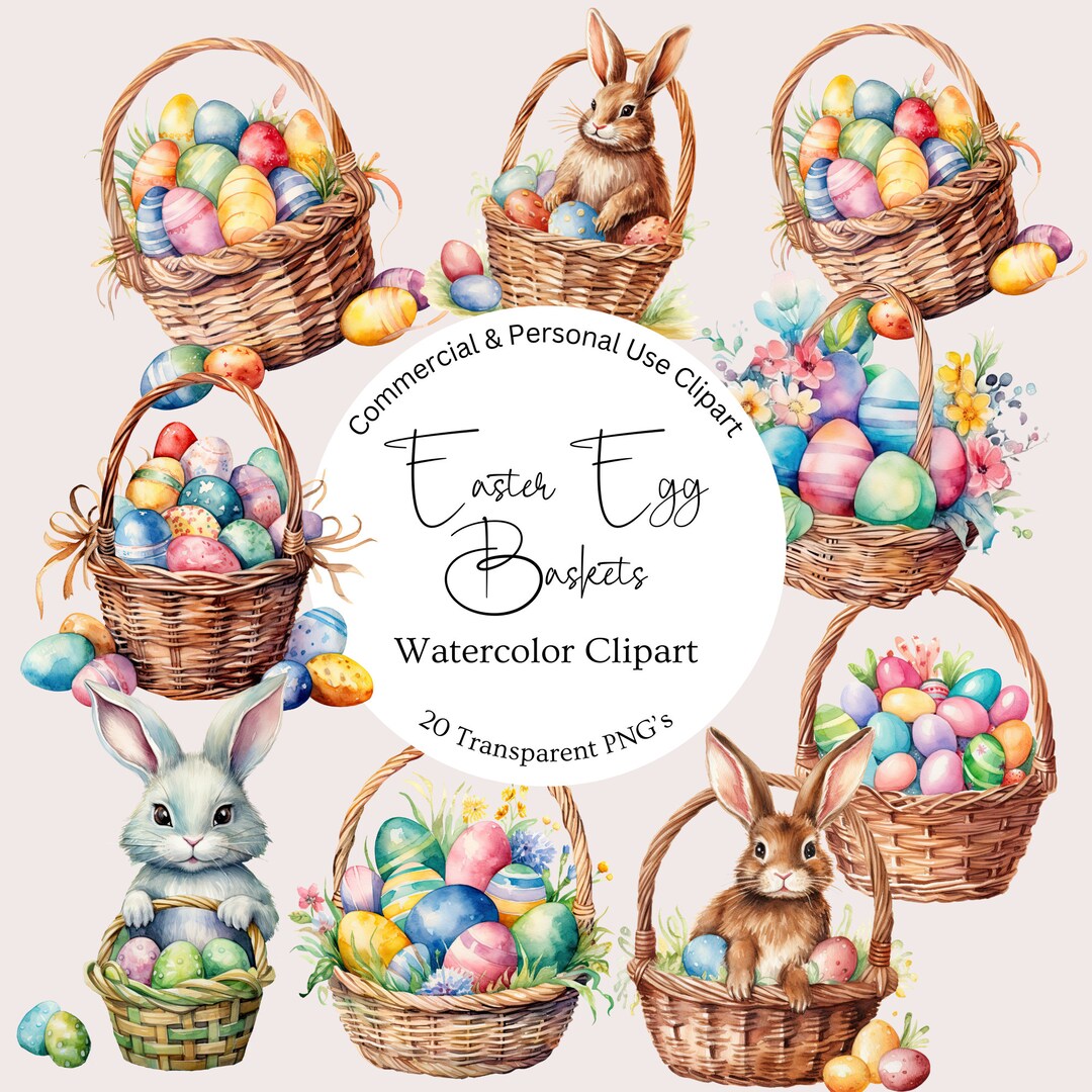 Watercolor Easter Basket Clipart | Easter Egg Basket Clipart | Easter ...