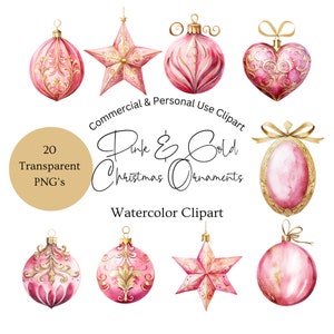Watercolor Christmas Bauble Clipart | Pink Christmas Ornaments PNG ...