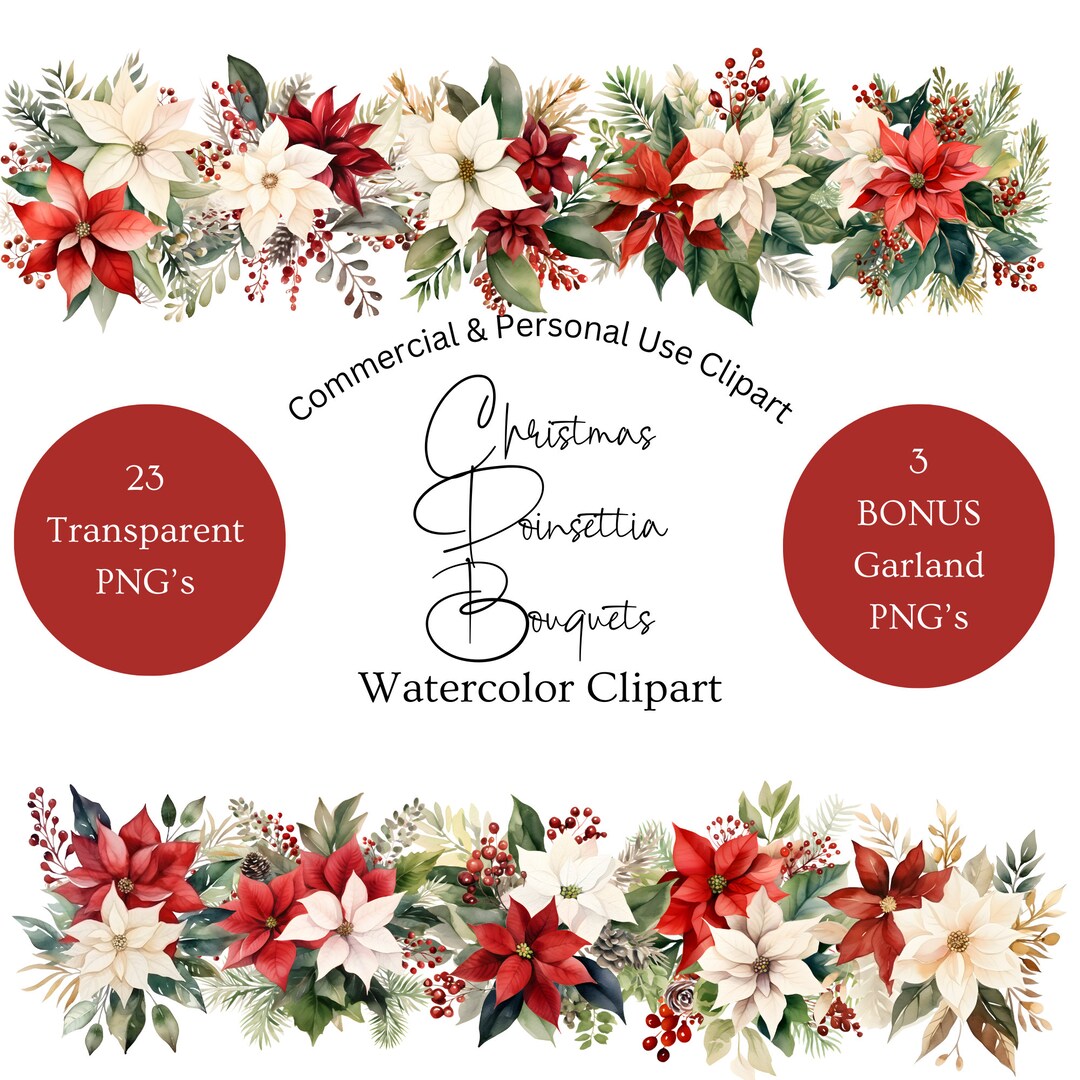 Winter Watercolor Floral Clipart | Christmas Bouquet Clipart PNG ...