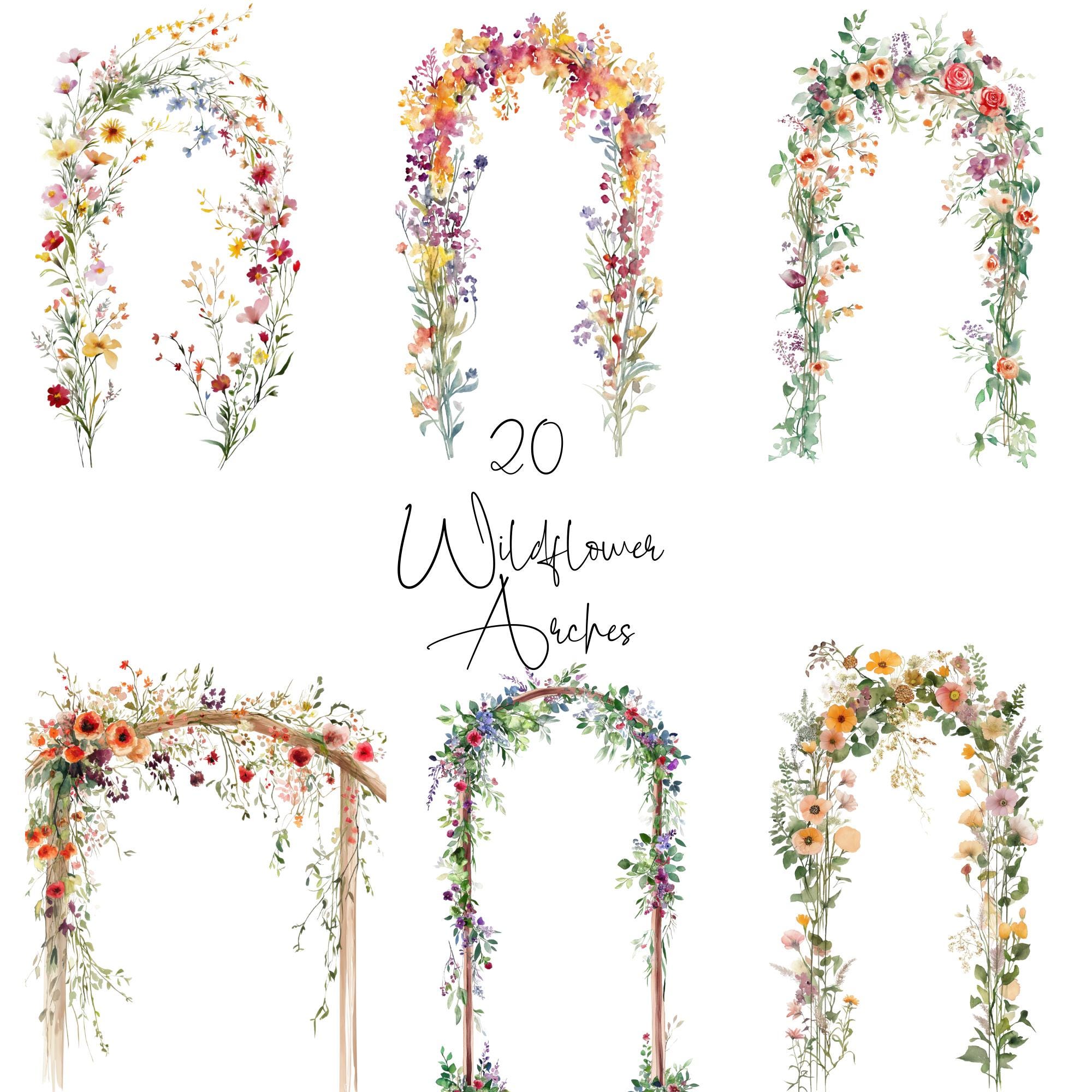 Wildflower Arch Clipart | Watercolor Floral Graphics | Digital Download ...