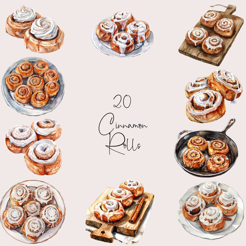 Cinnamon Roll Clipart Watercolor Pastry Clipart Cinnamon Rolls Clipart ...